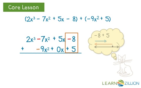 Subtract polynomials by combining like terms and using integer ...